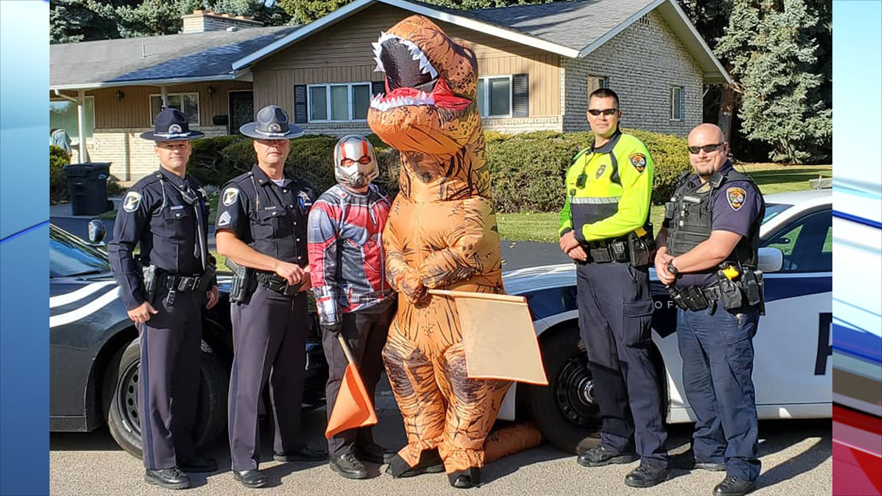 T-Rex and Ant-Man help police raise crosswalk awareness - LocalNews8 ...